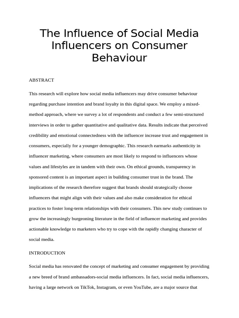 The Influence of Social Media Influencers On Consumer Behaviour | PDF ...