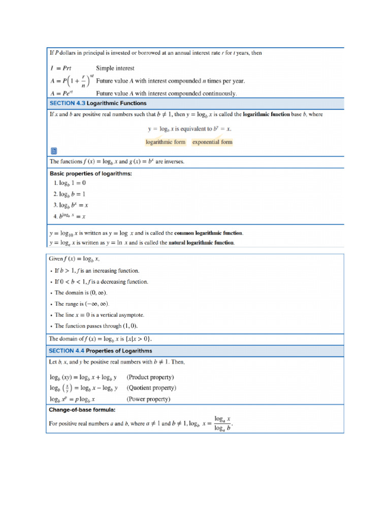 MATH1040 ALEKS Logarithmic Functions Reference Sheet | PDF