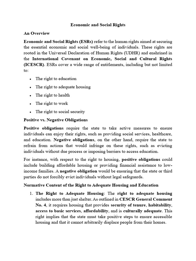 Economic and Social Rights | PDF | Right To Housing | Social Ethics