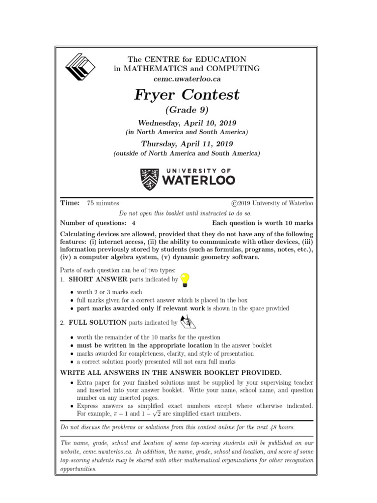 2019FryerContest | PDF | Sequence | Mathematics