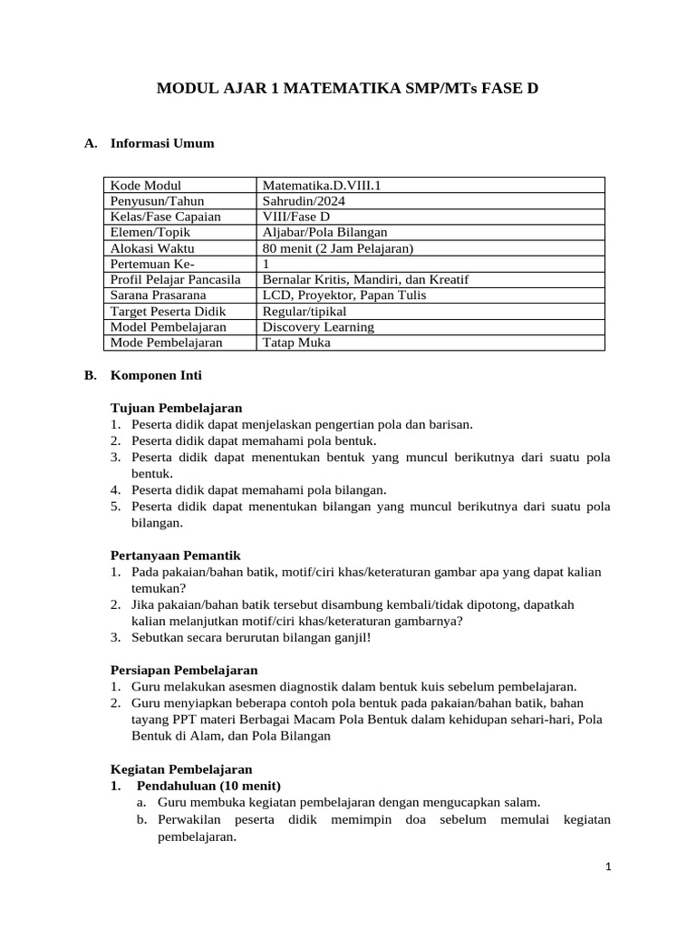 Modul Ajar MTK 8 | PDF | Seni