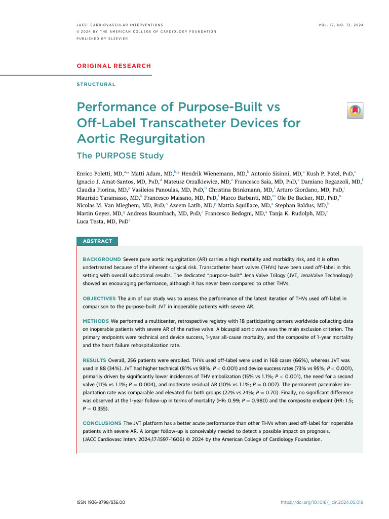 JENAVALVE Clinical Paper | PDF | Aorta | Cardiology