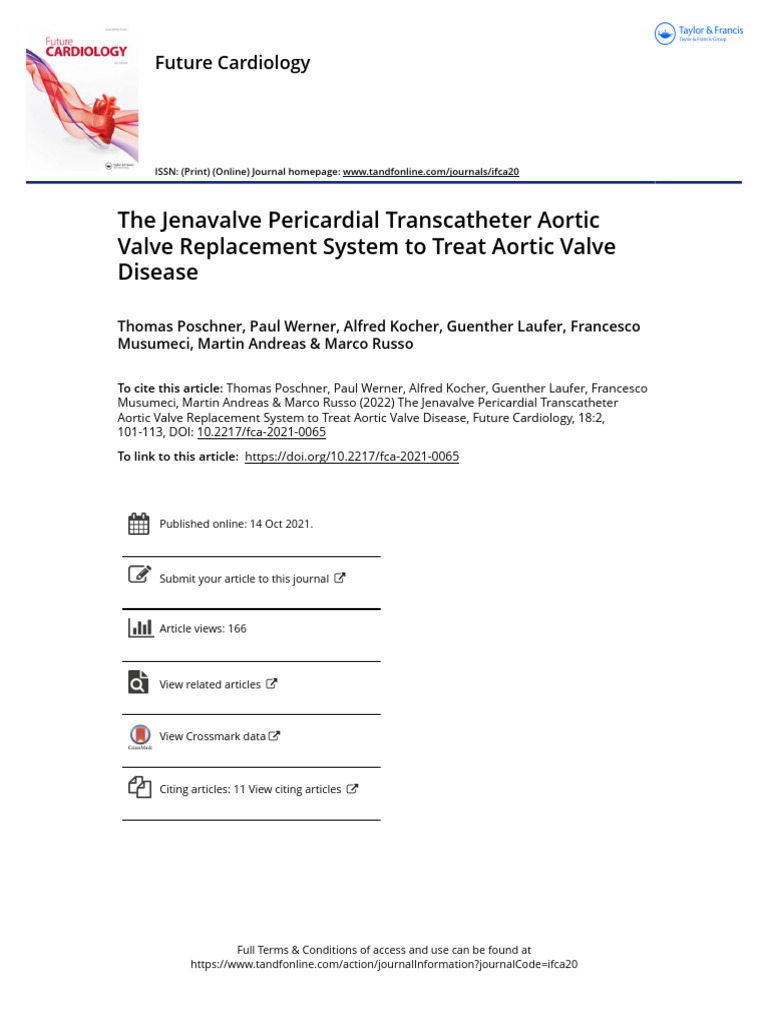 The Jenavalve Pericardial Transcatheter Aortic Valve Replacement System ...
