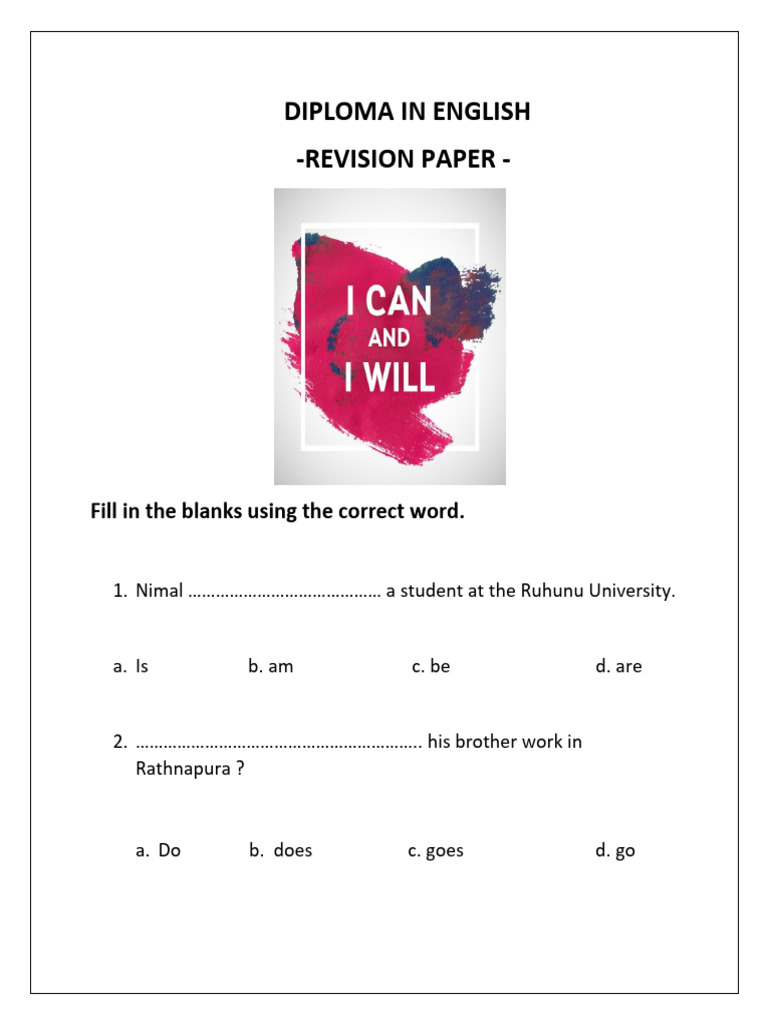 DIPLOMA IN ENGLISH - Revision Paper 2 | PDF | Nutrition | Diet & Nutrition