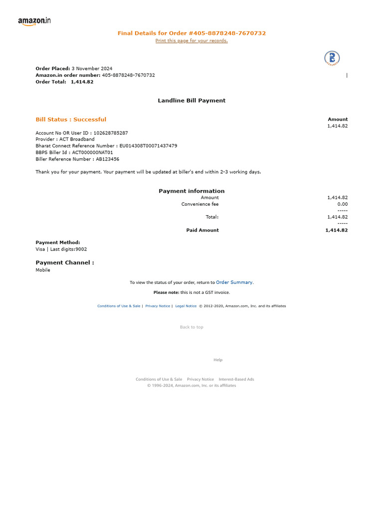 Amazon - in - Order 405-8878248-7670732 | PDF | Payments | Service ...