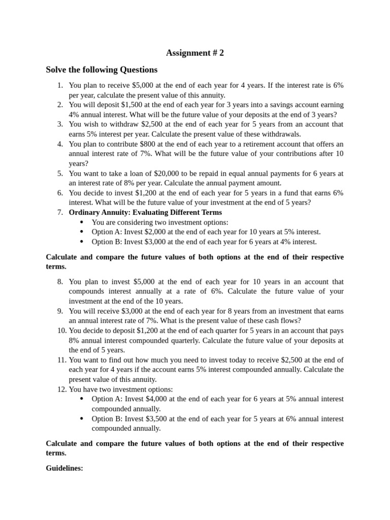 Assignment (2) Questions BF | PDF | Present Value | Interest