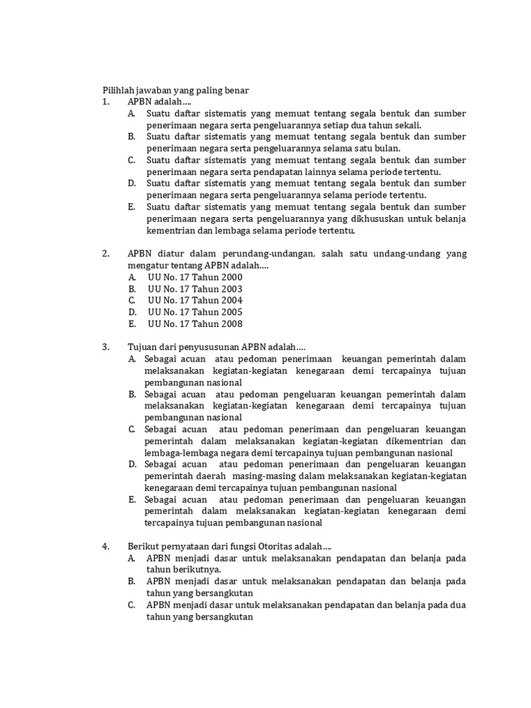 Soal Apbn Apbd | PDF | Bisnis | Pengelolaan Keuangan & Uang