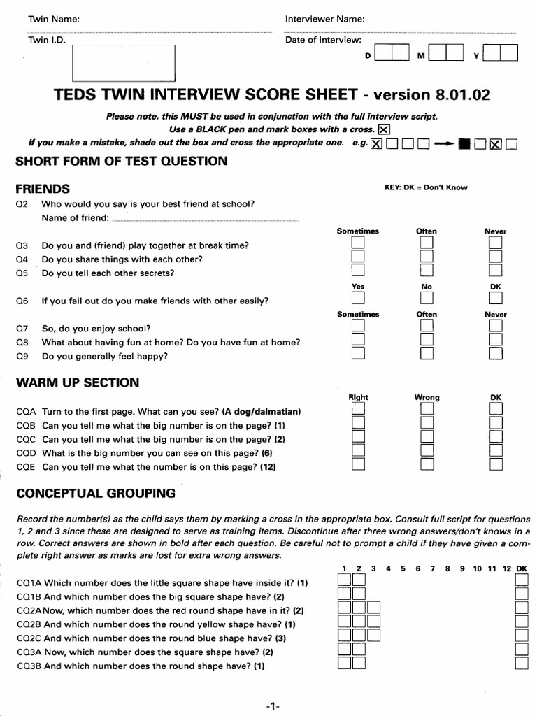 7 Child Scoring Sheet Iq Pdf