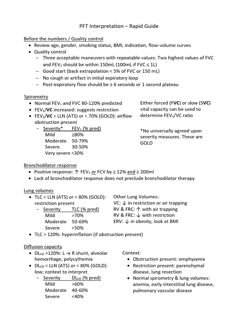 2021 RBC PFT Interpretation Card | PDF | Clinical Medicine | Pulmonology