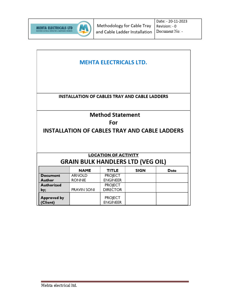 Cable Tray Installation Guide | PDF | Personal Protective Equipment ...