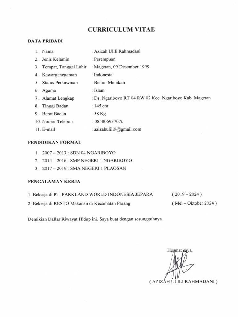 CV Azizah Ulili | PDF
