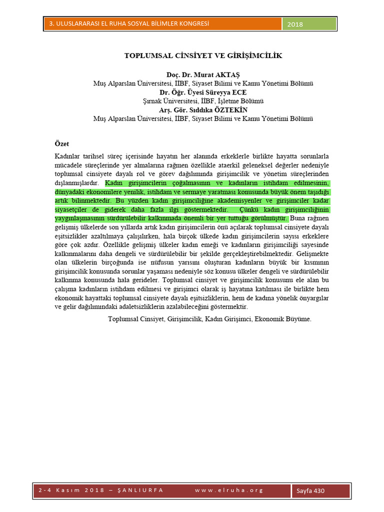 Toplumsal Cinsiyet Ve Girisimcilik | PDF