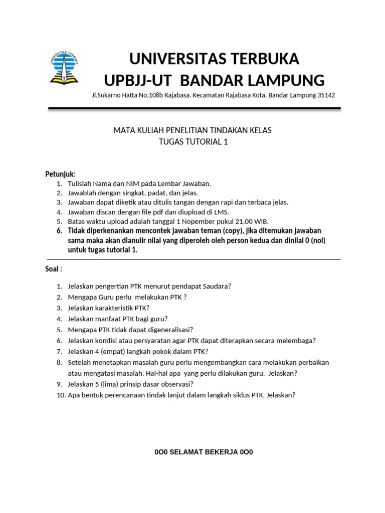 Rumusan Soal PTK TT 1 | PDF