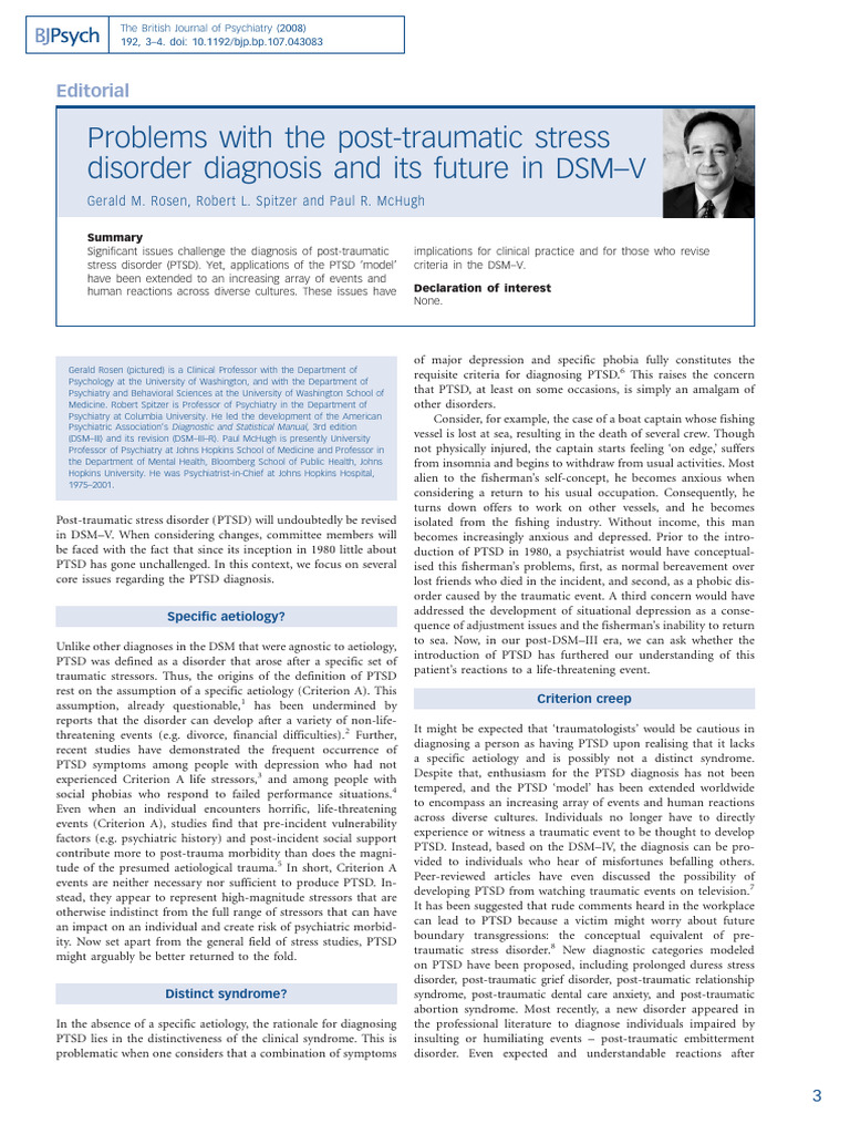 Rosen Spitzer Mchugh 2008 Problems With The Post Traumatic Stress Disorder Diagnosis and Its ...
