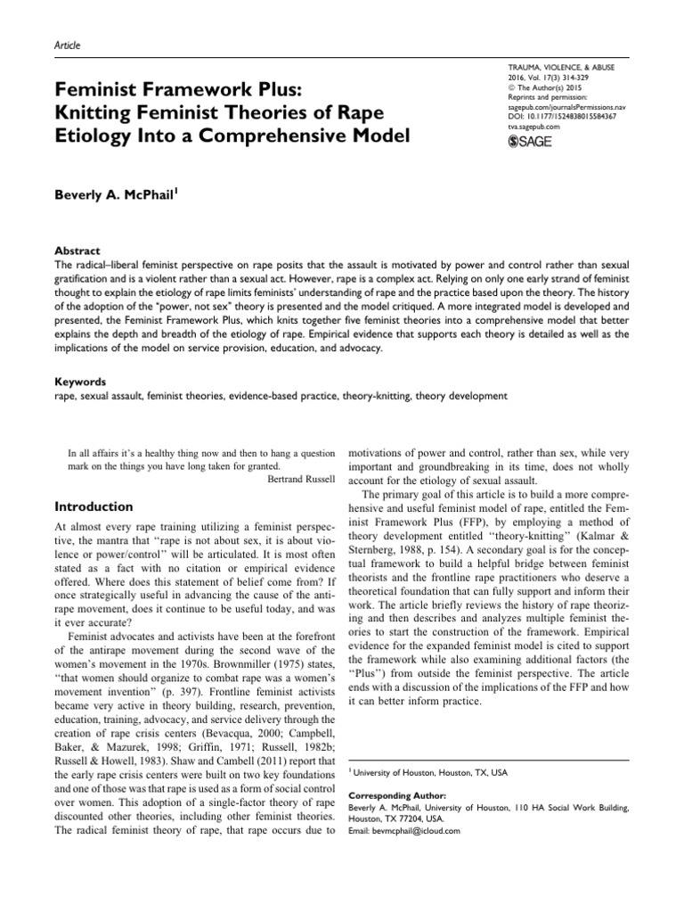 Mcphail 2015 Feminist Framework Plus Knitting Feminist Theories of Rape Etiology Into A ...