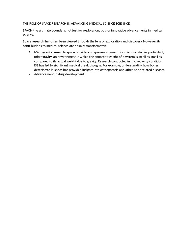 The Role of Space Research in Advancing Medical Science Sciennce | PDF ...