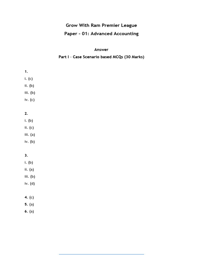 GPL Paper-01 Advanced Accounting Answer Key | PDF