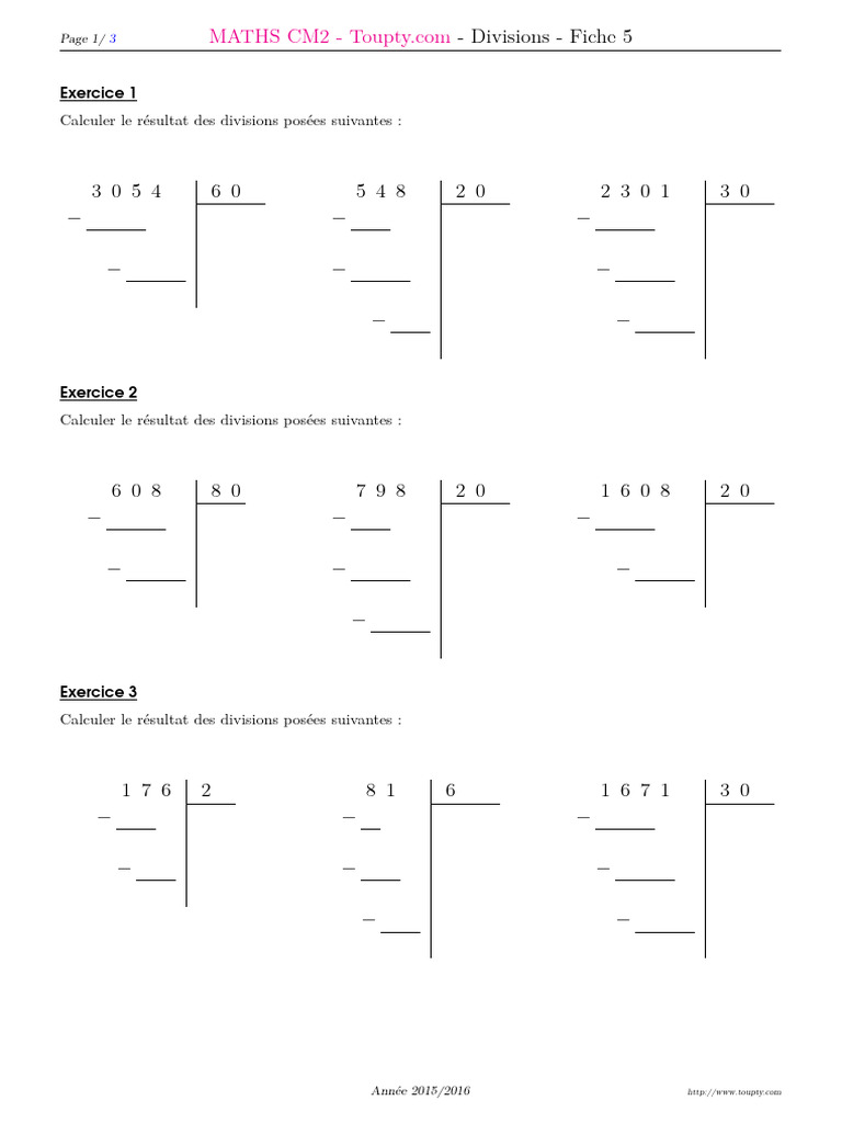 Exercices de Division CM2 avec Corrections | PDF