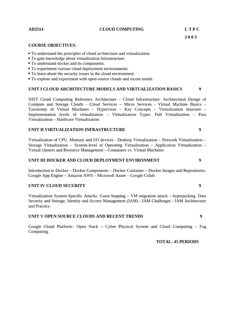 Syllabus R-22 Ad2514 Cloud Computing | PDF | Virtualization | Cloud Computing