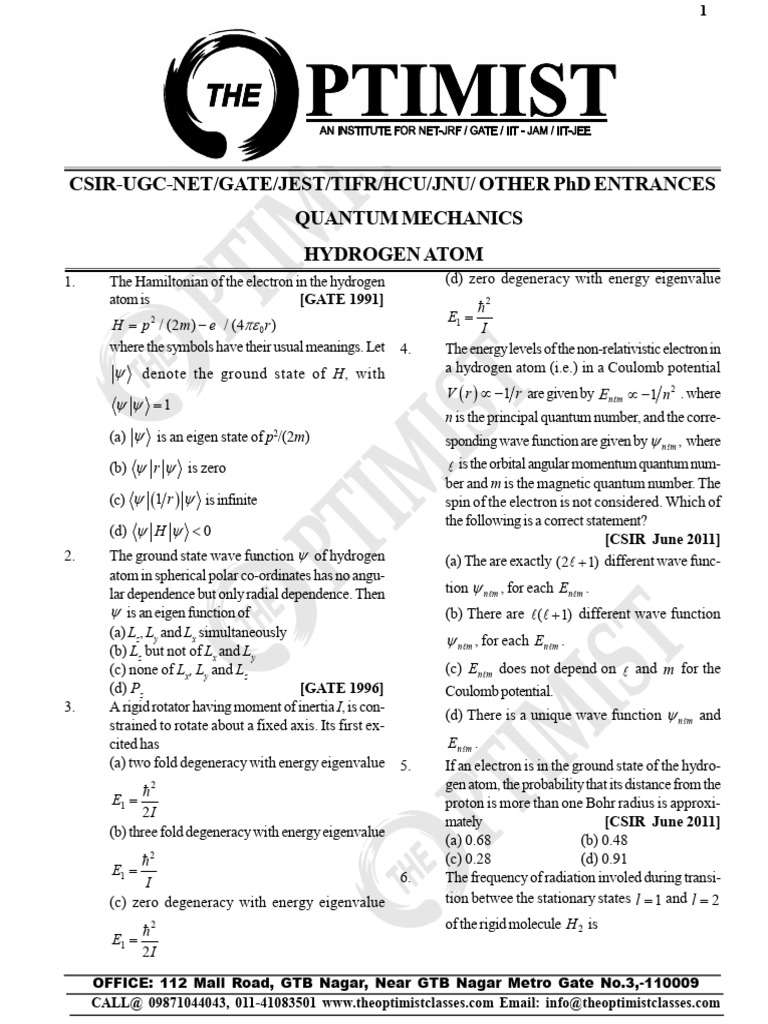 025a4a02eecad-Assignment - Hydrogen Atom | PDF | Atomic Orbital | Wave Function