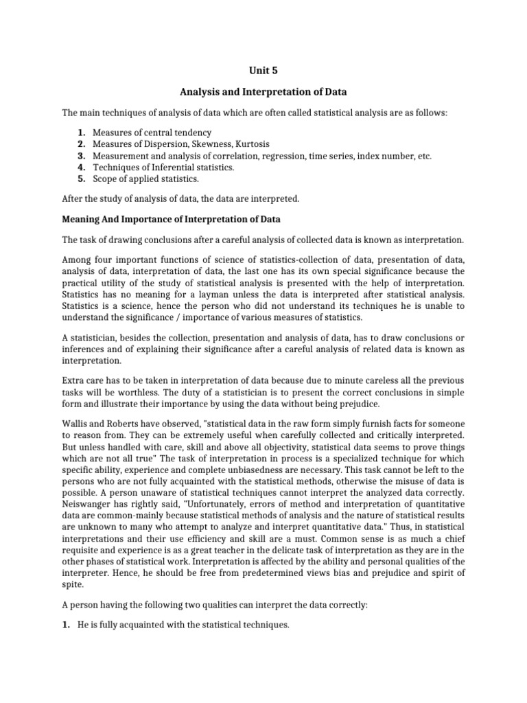 Unit 5 Analysis and Interpretation of Data | PDF | Statistics | Data