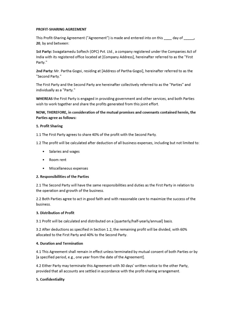 60/40 Profit Sharing Agreement Sample | PDF | Arbitration | Private Law