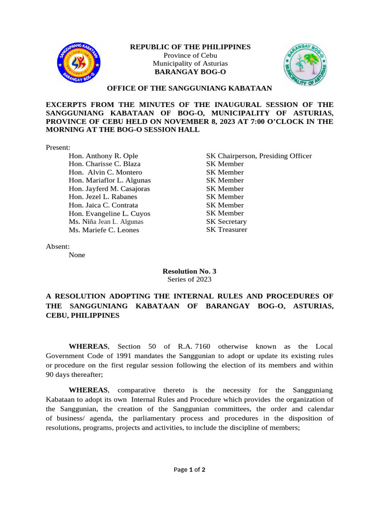 SK Resolution No. 3 Adopting The IRR | PDF | Government | Youth