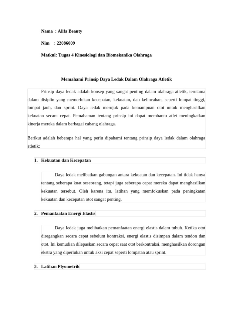 Prinsip Daya Ledak dalam Atletik | PDF