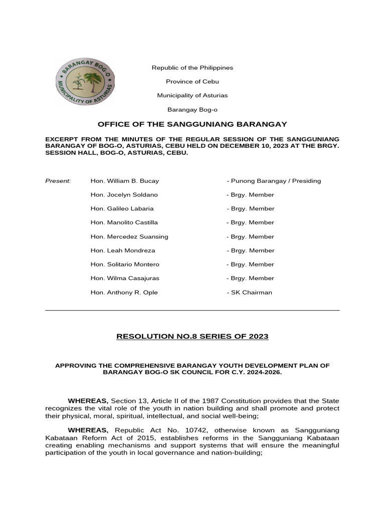 SK Bog o Resolution Approving Cbydp | PDF | Government