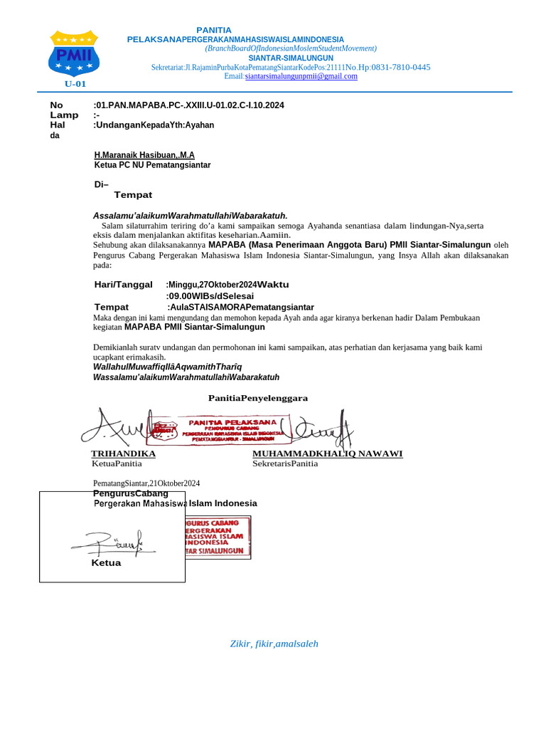 Undangan Pembukaan Mapaba Ayahanda Maranaik Occ | PDF