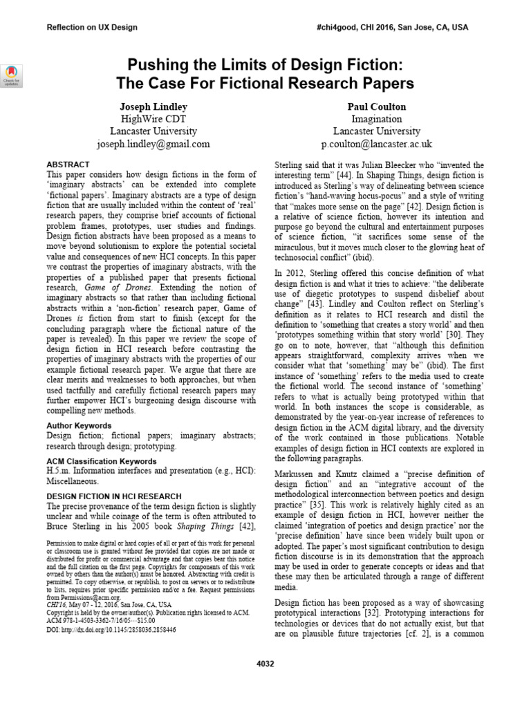 Pushing The Limits of Design Fiction: The Case For Fictional Research ...