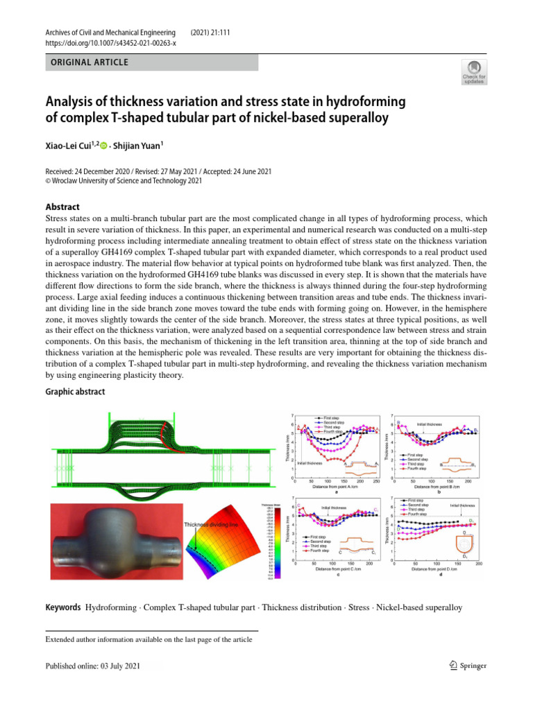 Analysis of Thickness Variation and Stress State in Hydroforming of ...