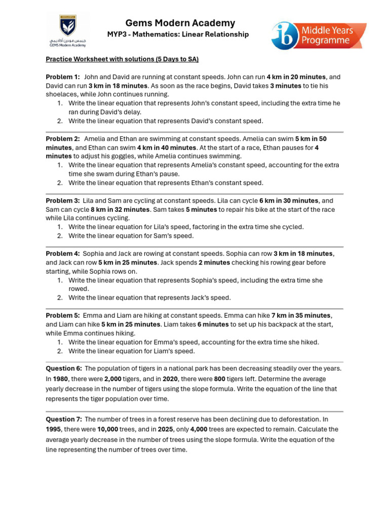 MYP3 Practice Worksheet | PDF | Speed | Mathematics