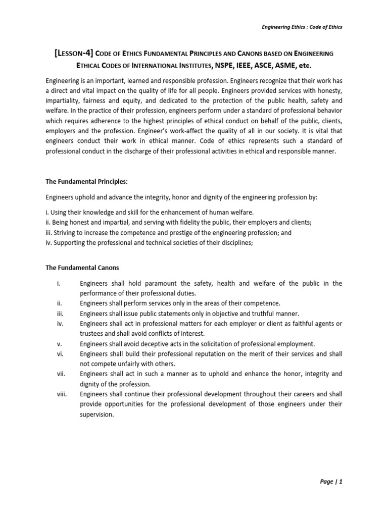 Lesson_4_Code of Ethics | PDF | Employment | Engineer