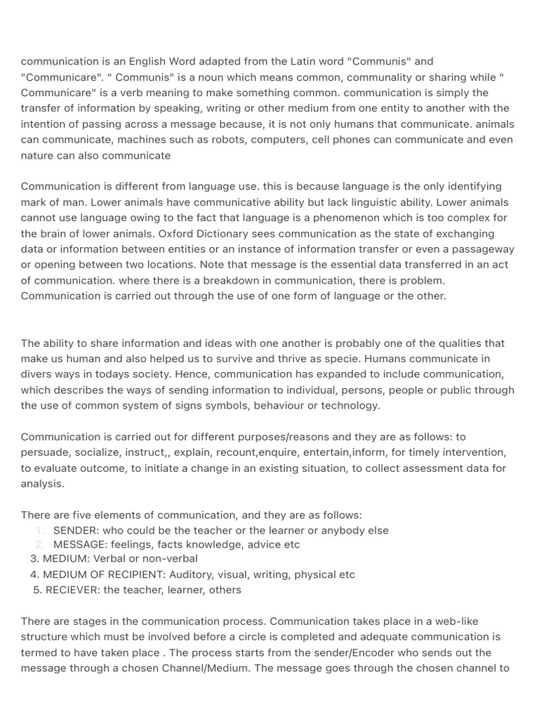 Communication Is An English Word Adapted From The Latin Word Communis ...