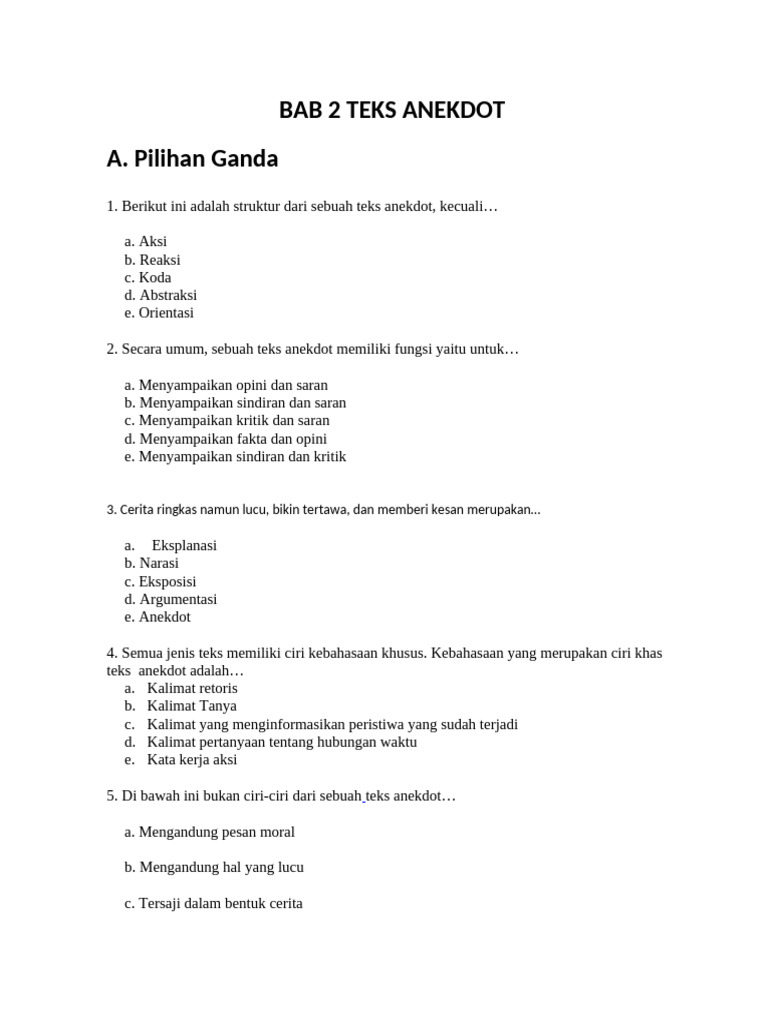 Soal Bab 2 Teks Anekdot | PDF | Fiksi Umum