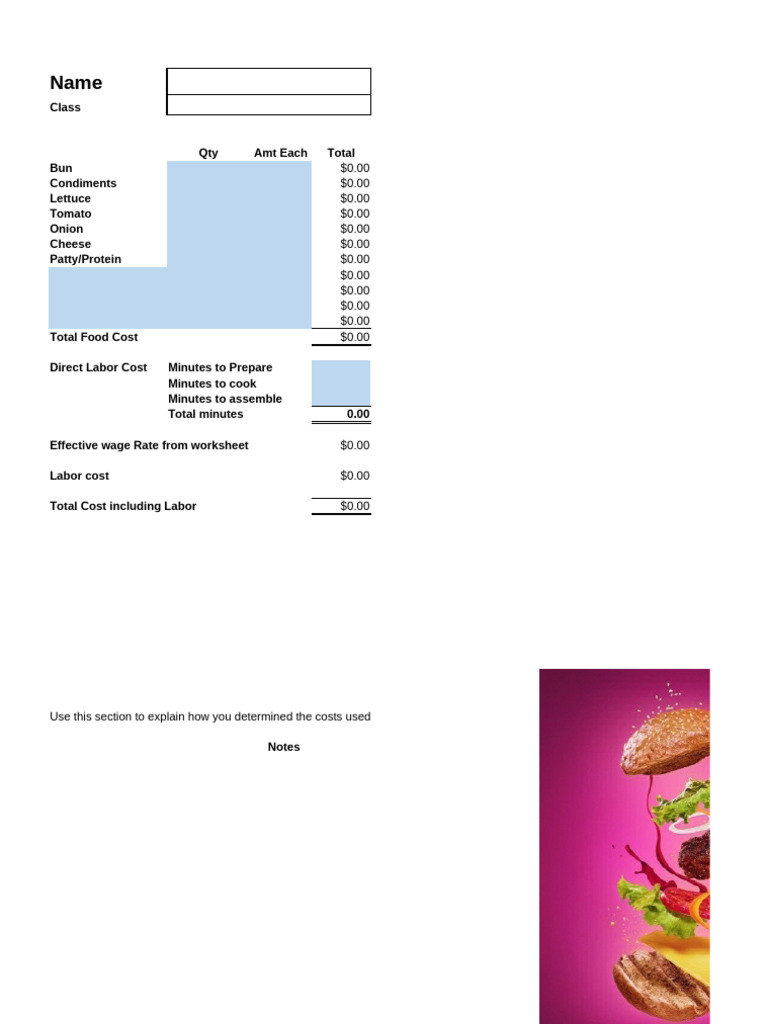 Hamburger Cost Worksheet | PDF | Hamburgers