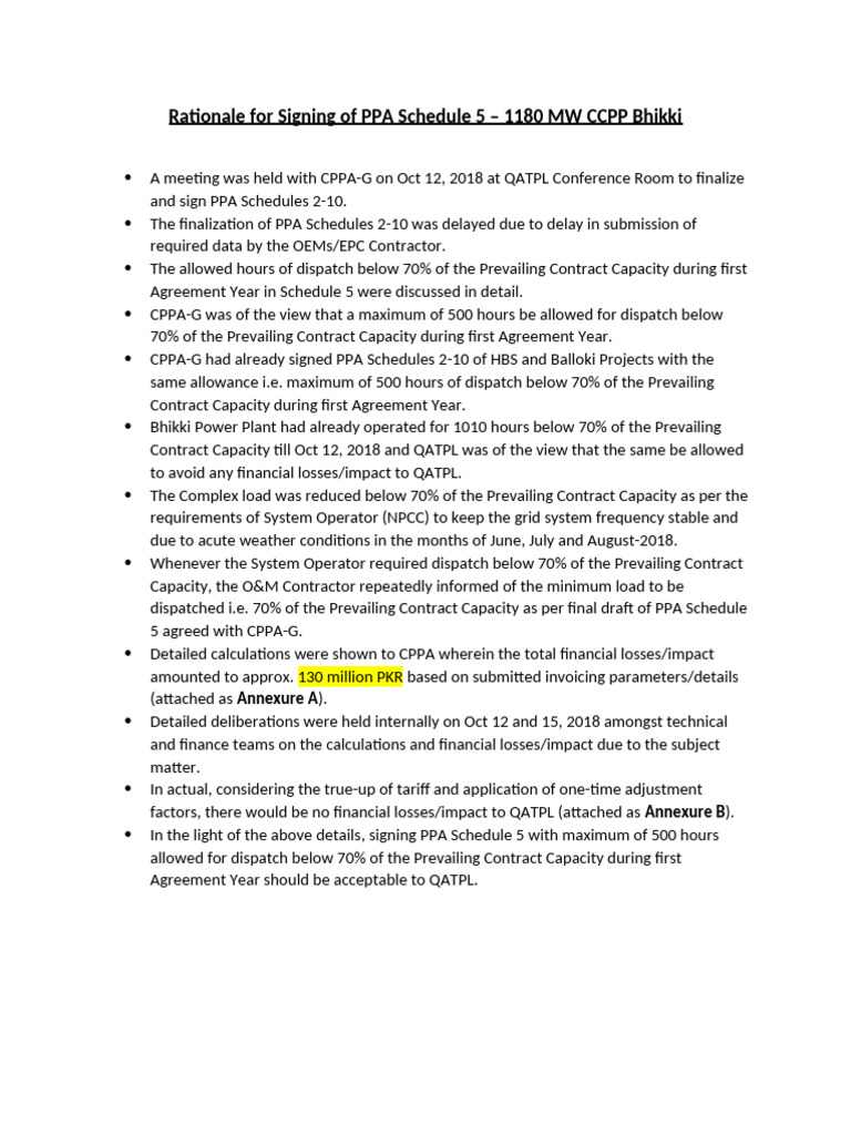 Rational For Signing of PPA Schedule 5 | PDF