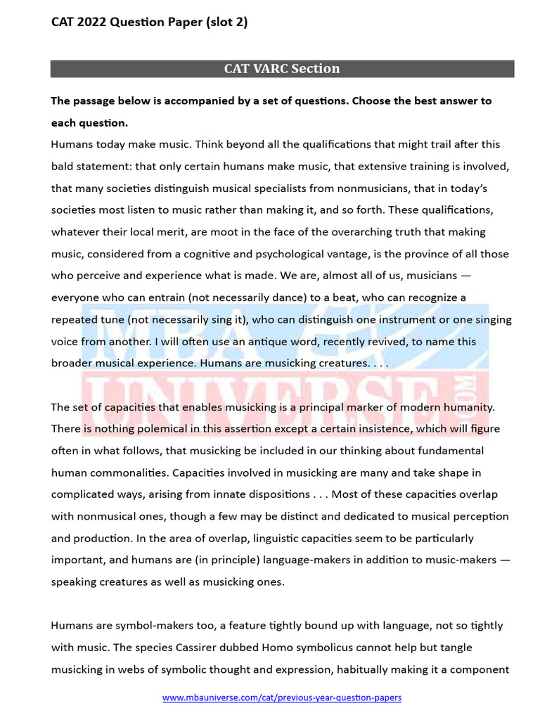 Cat 2022 Slot 2 Question Paper | PDF | Mollusca