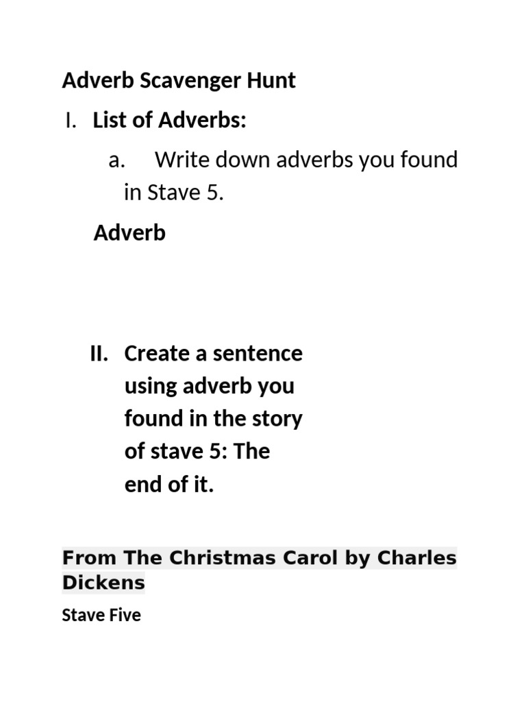 2adverb Scavenger Hunt Worksheet | PDF | Jacob Marley | Ebenezer Scrooge