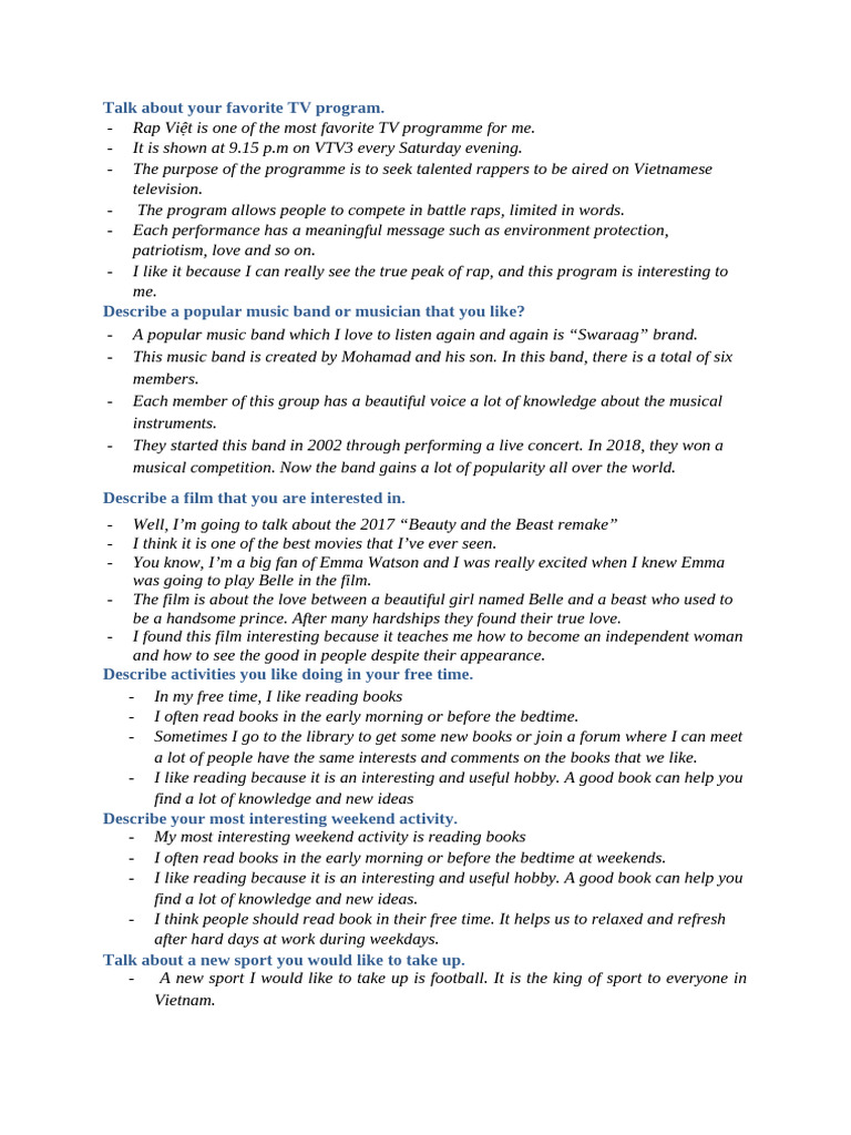 B1 Speaking Test | PDF | Bus | Rapping