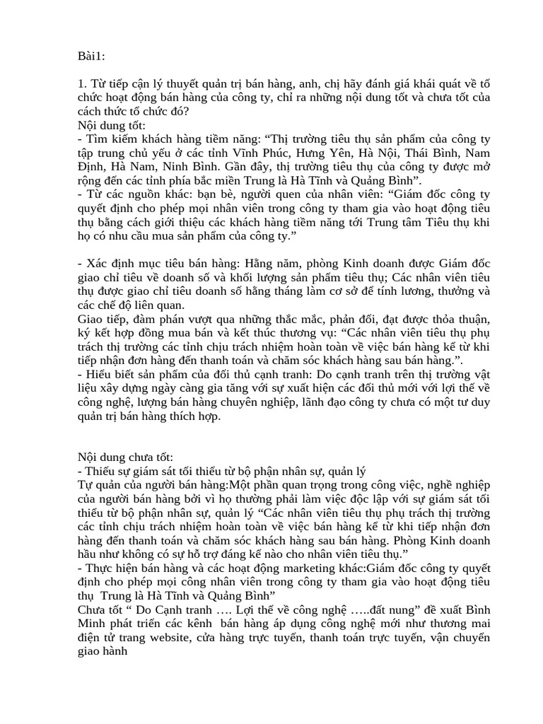 Bài Tập Chương 1 Qtbh | PDF