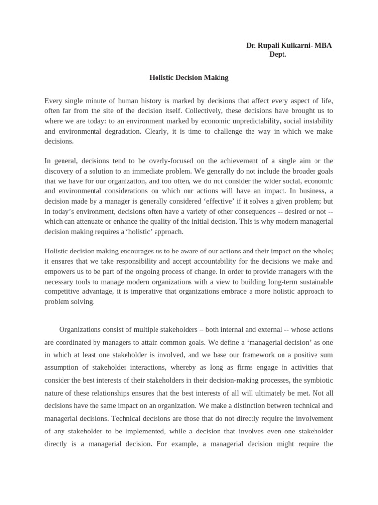 Holistic Vs Analytical Decision Making | PDF | Decision Making | Metacognition