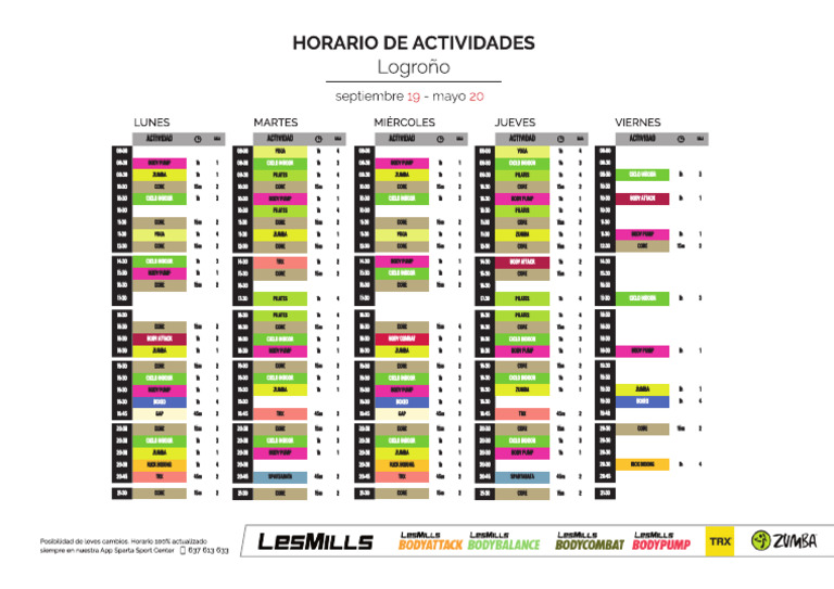 Horario Actividades Logrono | PDF | Physical Fitness | Physical Exercise