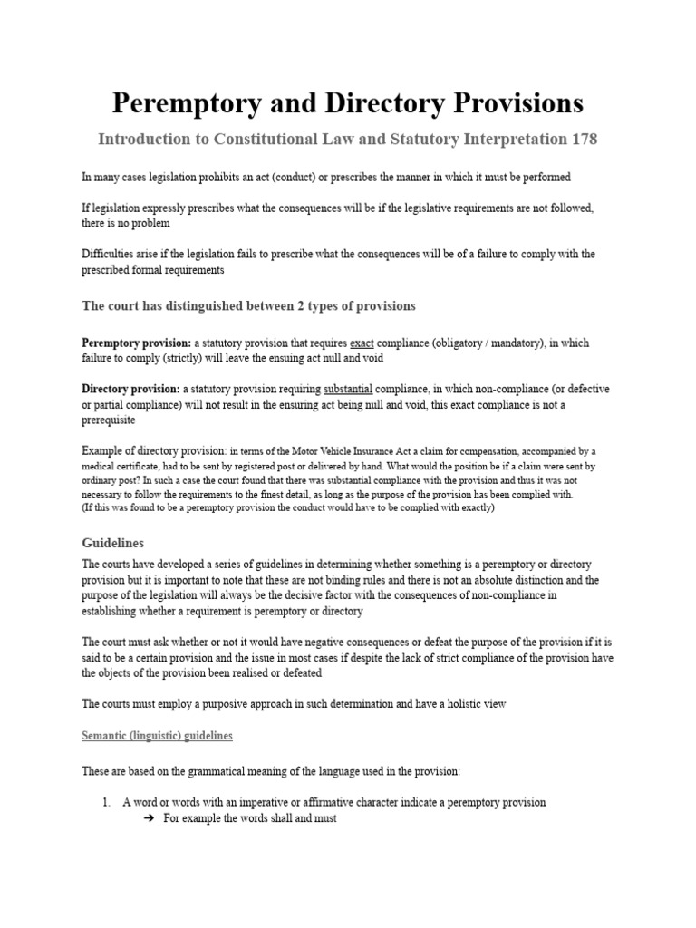 Peremptory and Directory Provisions | PDF | Statutory Interpretation ...