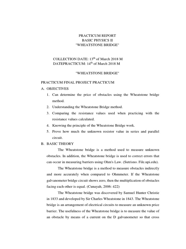 Wheatstone Bridge | PDF | Electrical Resistance And Conductance ...