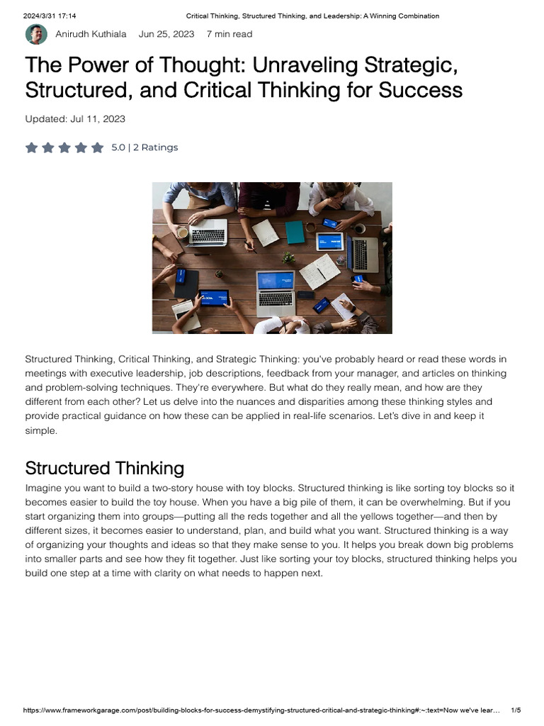 Critical Thinking, Structured Thinking, and Leadership - A Winning Combination | PDF | Risk ...