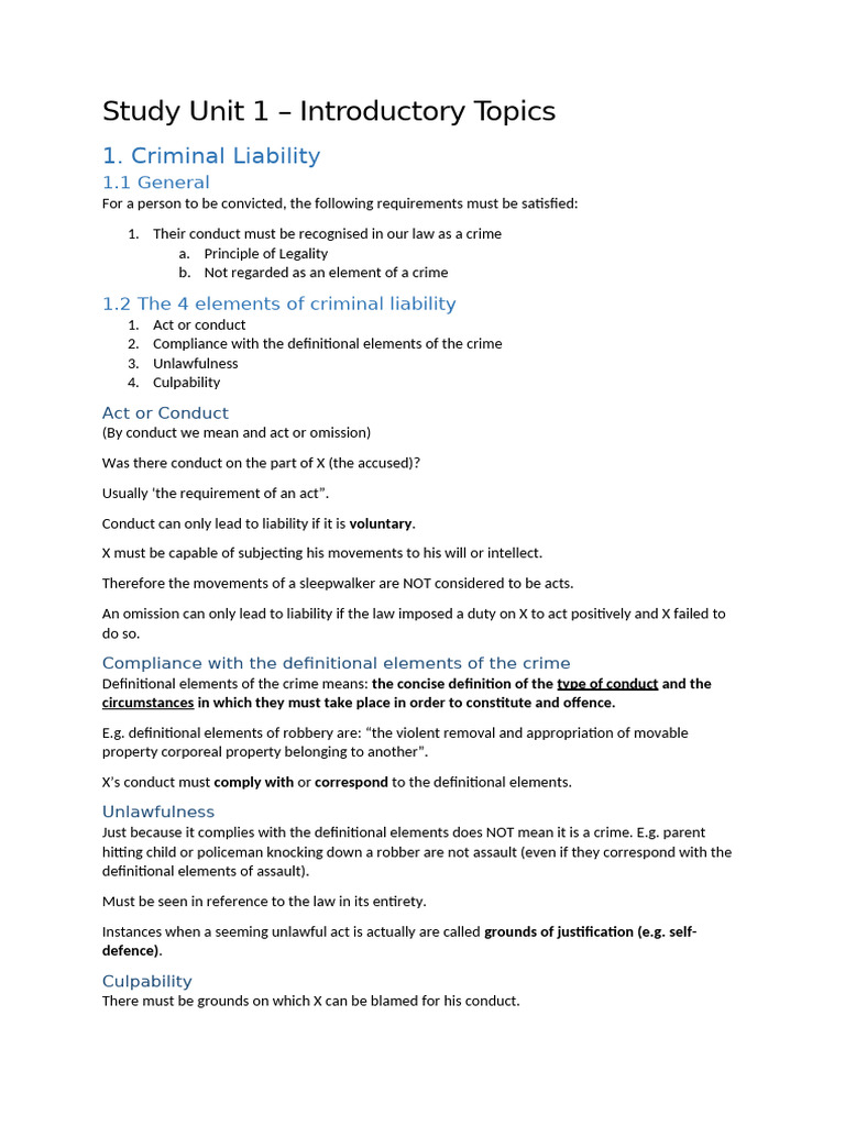 Study Unit 1 - CRW2601 | PDF | Crimes | Crime & Violence