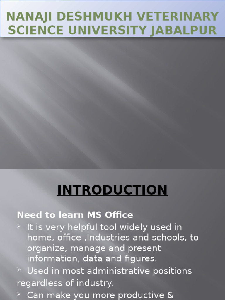 Nanaji Deshmukh Veterinary Science University Jabalpur | PDF | Microsoft Excel | Microsoft Power ...