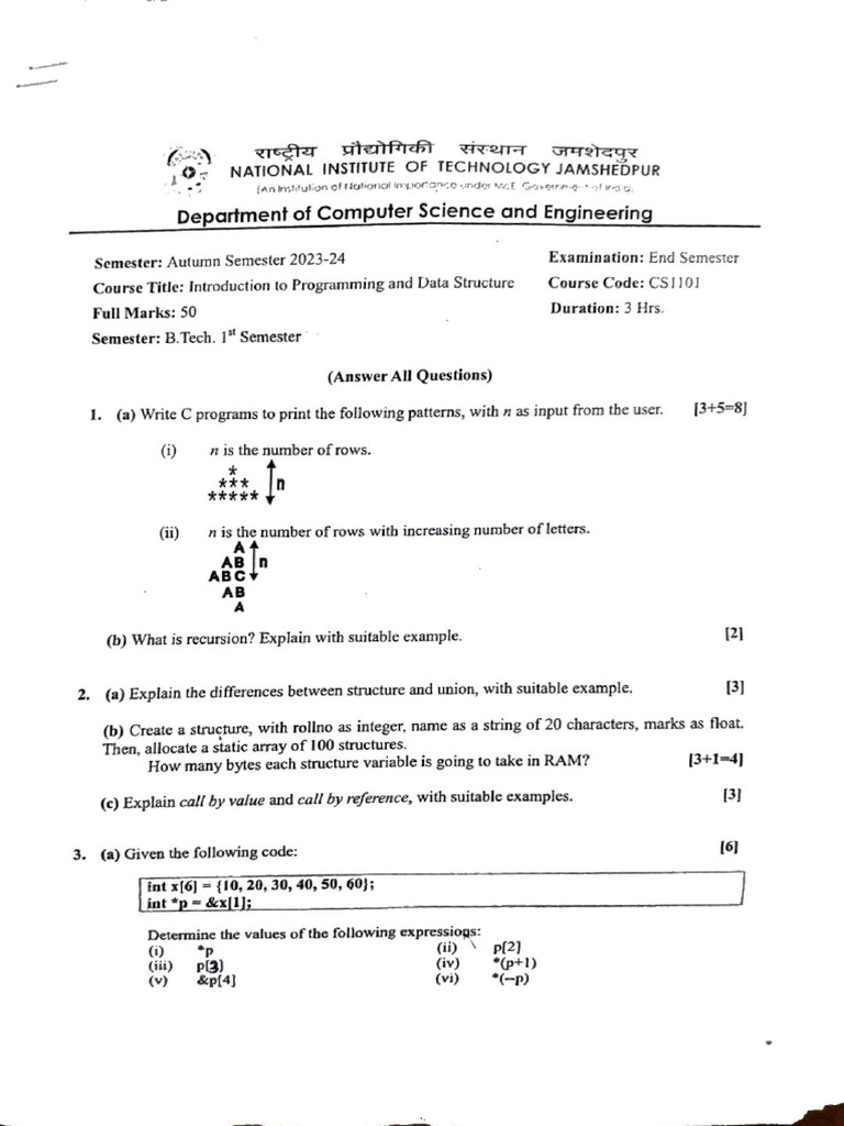 2023 Chem Cycle 1st Semester End Sem Ques Papers | PDF